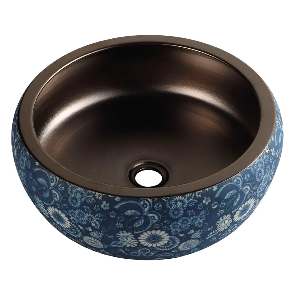 Tapis: Floral Art Countertop Washbasin; (42x42x15)cm, Blue | TACC